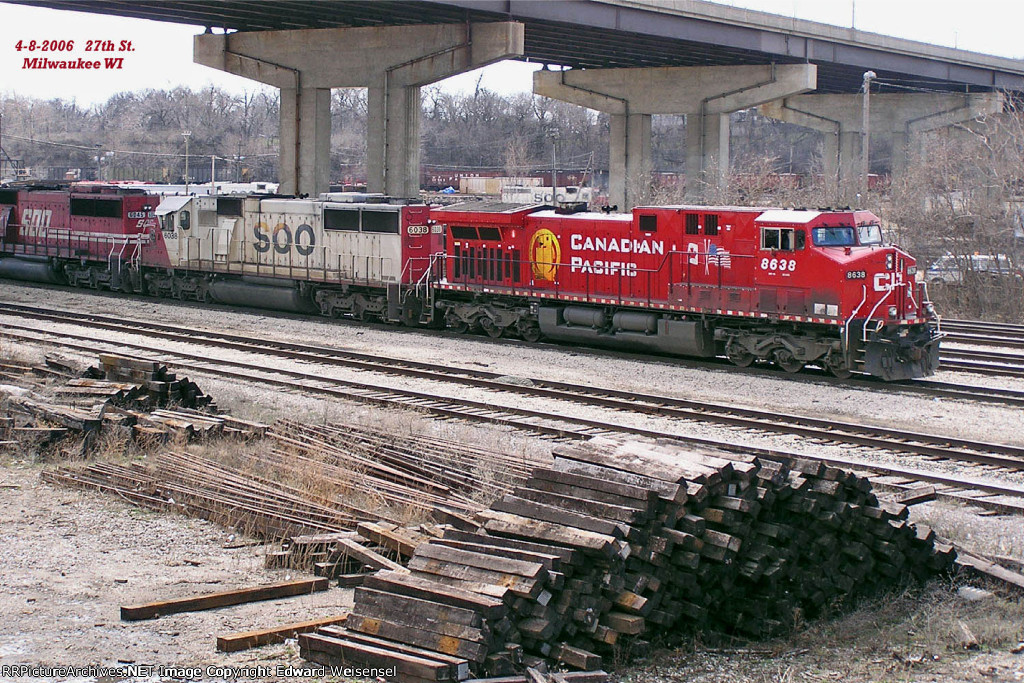 CP 8638 once lead the Christmas train with its dual flags & beaver